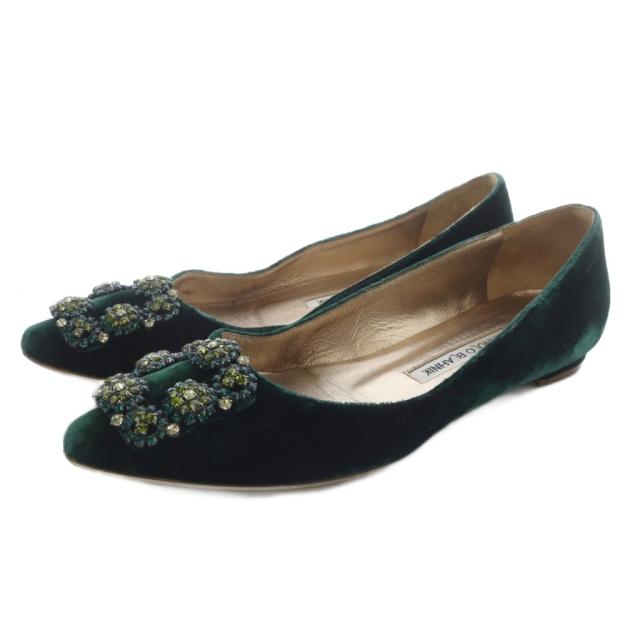 【中古】マノロブラニク MANOLO BLAHNIK ハンギシ ベルべットパンプス ポインテッドトゥ 35 緑 /SR43 ■SH レディース
