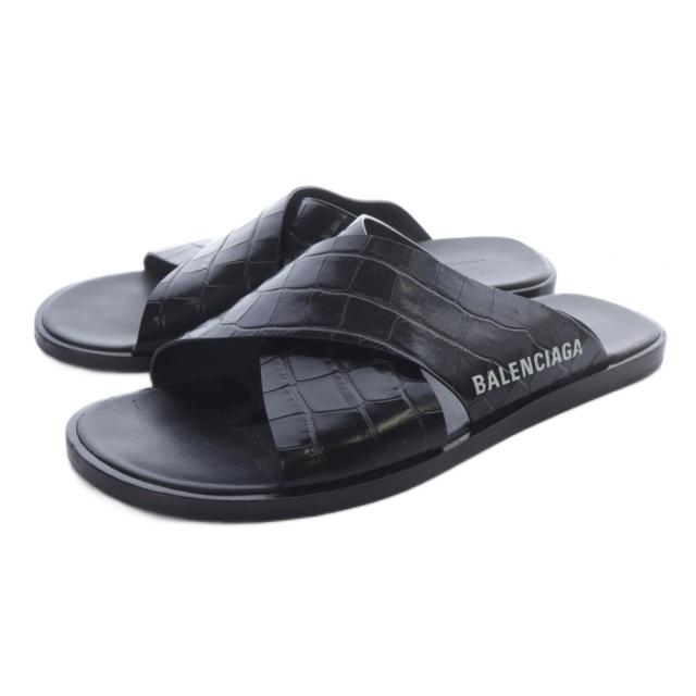 【中古】バレンシアガ BALENCIAGA 型押しサンダル ミュール レザー 41 黒 ブラック /SR24 メンズ