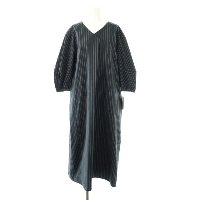 【中古】ステラシフォン STELLA CIFFON ストライプワンピースシアサッカー ロング 36 紺 ネイビー 白 ホワイト