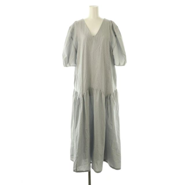 【中古】ローロ LORO Big Sleeve dress ストライプ ワンピース ロング F 白 ホワイト 青 ブルー /SS ■OS