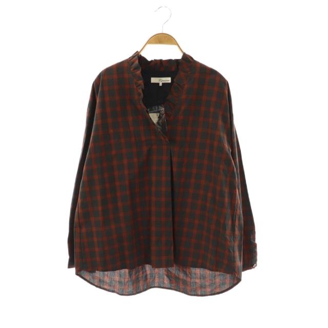 【中古】未使用品 ティヤマイパリ t.yamai paris フリルカラーVネックシャツ 長袖 1 ブラウン /HK ■OS レディース