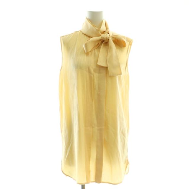 【中古】セリーヌ CELINE フィービー期 シルク ストライプ ボウタイブラウス ノースリーブ 34 ベージュ 2 0V04/4801