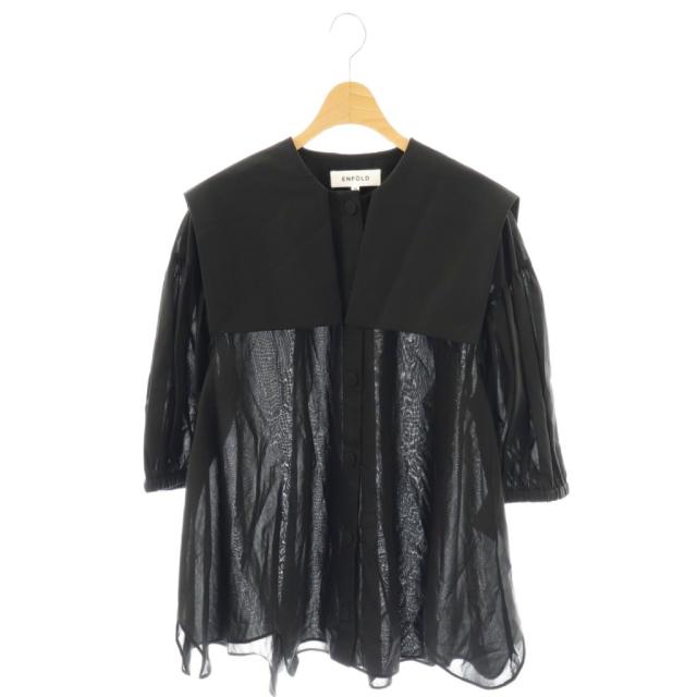【中古】エンフォルド ENFOLD 25AW SAILOR-COLOR BLOUSE ブラウス 五分袖 38 ブラック /HK ■OS レディース