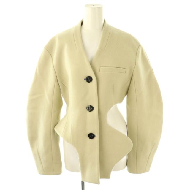 【中古】エンフォルド 24AW DESIGN JACKET デザインジャケット ノーカラー ブルゾン 38 ベージュ レディース