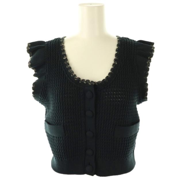 【中古】未使用品 ヨリ 25SS クロシェニットミニジレ ベスト ラメ F ネイビー ゴールド色 /DO ■OS ■SH