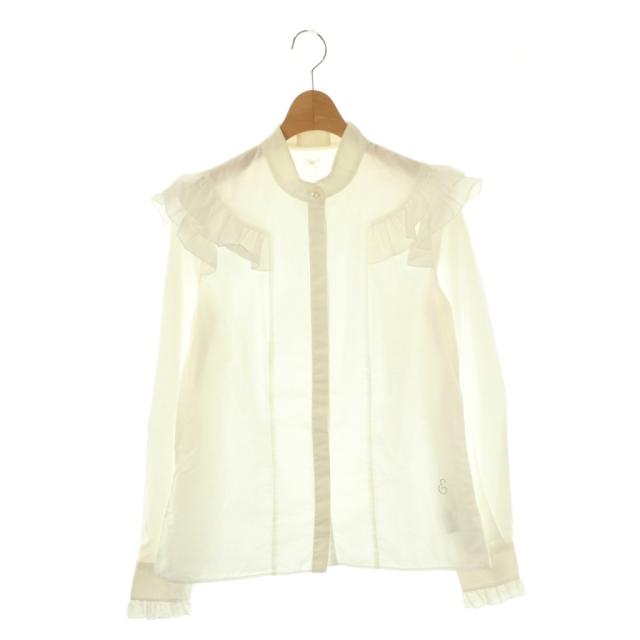 【中古】アーデム ERDEM パールモチーフボタンフリルブラウス シャツ UK10 ホワイト /DF ■OS レディース