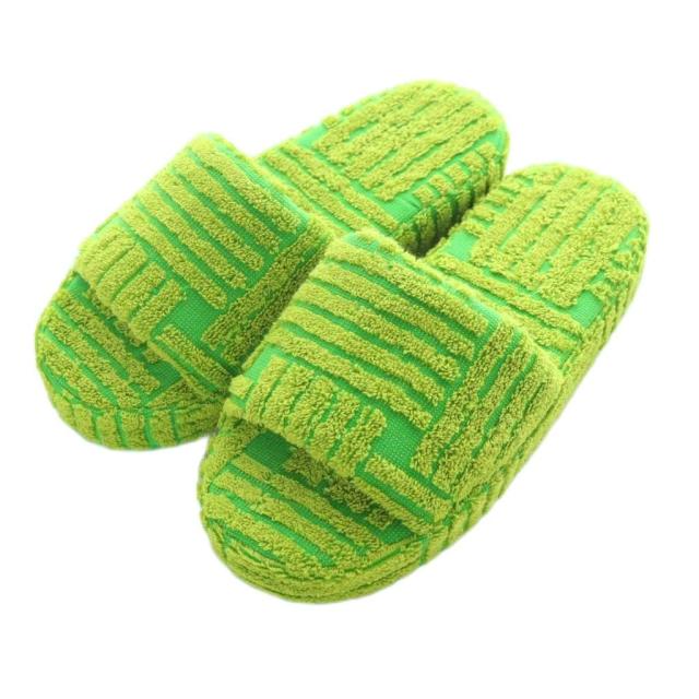 【中古】ボッテガヴェネタ リゾートスポンジスライドサンダル タオル地 ストライプ 黄緑 グリーン 660245V1MYO ■SH