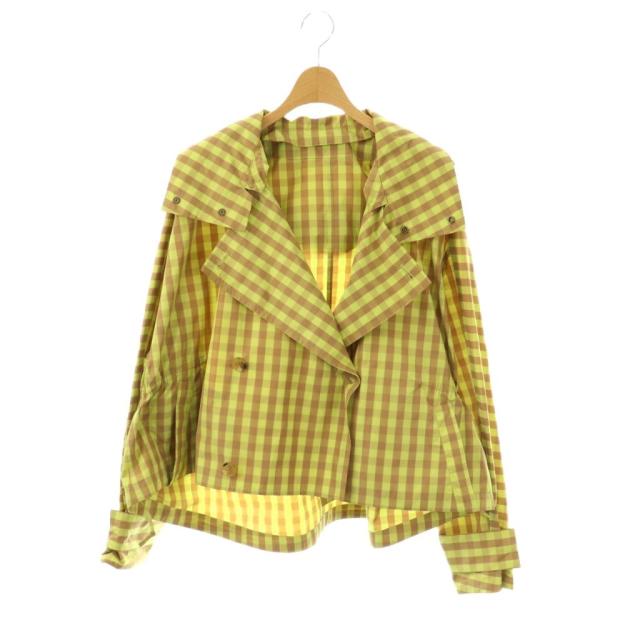 【中古】ヴァシュモン VACHEMENT IENA 別注 ギンガムチェックショートコート フード F ライム ブラウン レディース