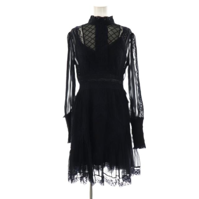 【中古】ジマーマン Zimmermann レース装飾スタンドカラーシルクワンピース ひざ丈 0 ネイビー /DF ■OS レディース