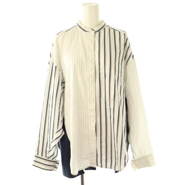 【中古】エンフォルド ENFOLD 23SS DETAIL SHIRT ストライプ シャツ ブラウス 前開き 38 白 紺 /CX ■OS レディース