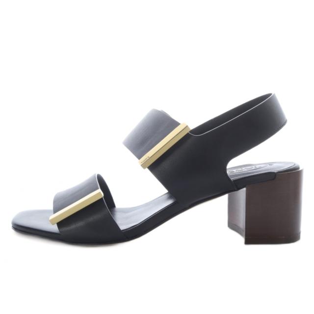 【中古】トッズ TOD'S レザーサンダル チャンキーヒール ダブルストラップ 37 ブラック XXW03L0JG10N6MB999