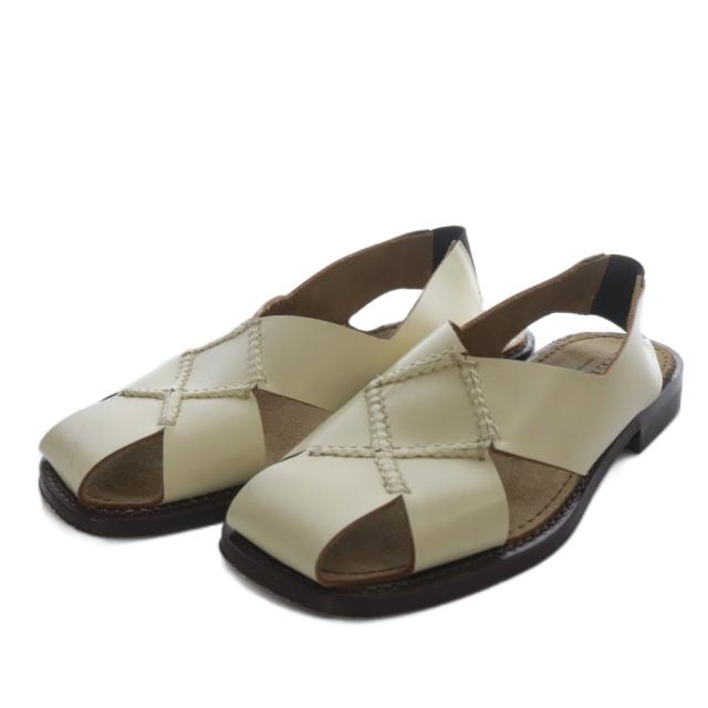 【中古】へリュー HEREU Llano レザーサンダル フラット 37 ライトベージュ /YO1 レディース