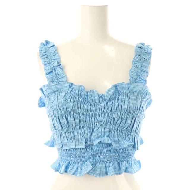 【中古】セシリーバンセン フリルトップス カットソー キャミ ギンガムチェック US4 ライトブルー ホワイト