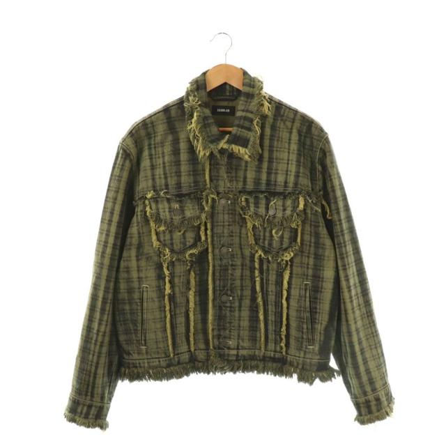 【中古】エゴンラボ 25SS EG RAW EDGES デニムジャケット Gジャン ジージャン XL カーキ ブラック メンズ