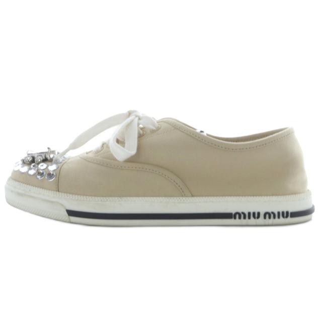 【中古】ミュウミュウ miumiu ビジュー スニーカー 35.5 ベージュ /SR レディース