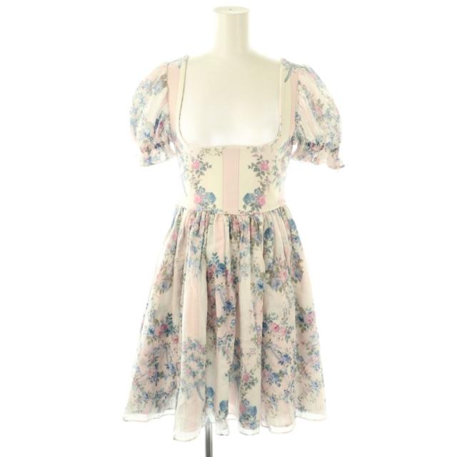 【中古】セルキー Selkie フラワーパフスリーブワンピース×Bridgerton×netflix XXS ピンク マルチカラー レディース