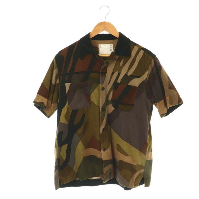 【中古】サカイ sacai × KAWS カモフラ柄半袖シャツ オープンカラー 1 黒 マルチカラー 21-02573 メンズ