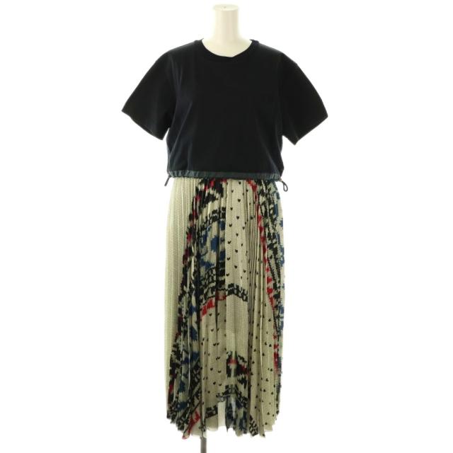 【中古】サカイ sacai 24SS Pattern Knit Print Cotton Jersey Dress ワンピース ロング プリーツ 1 ブラック /HK