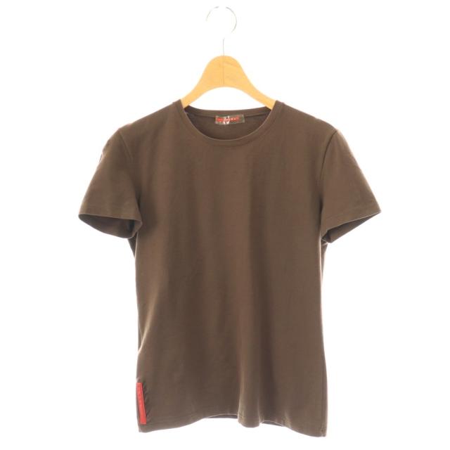 【中古】プラダ リネアロッサ PRADA LINEA ROSSA サイドロゴ バックポケット クルーネックTシャツ 半袖 M ブラウン