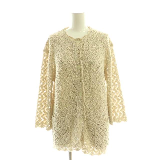 【中古】デプレトゥモローランド 25SS ブークレームリネ クルーネックカーディガン ラメ スパンコール F ベージュ