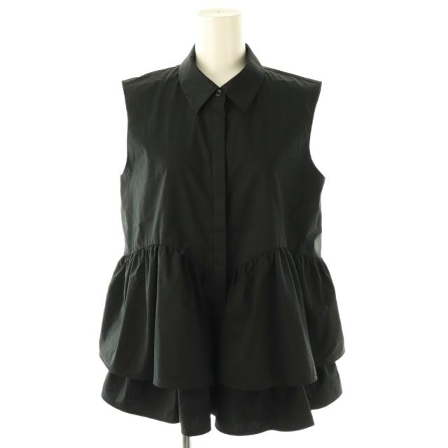 【中古】アナイ ANAYI 25SS タフタフリルペプラムシャツ ノースリーブ 38 ブラック /DF ■OS ■SH レディース