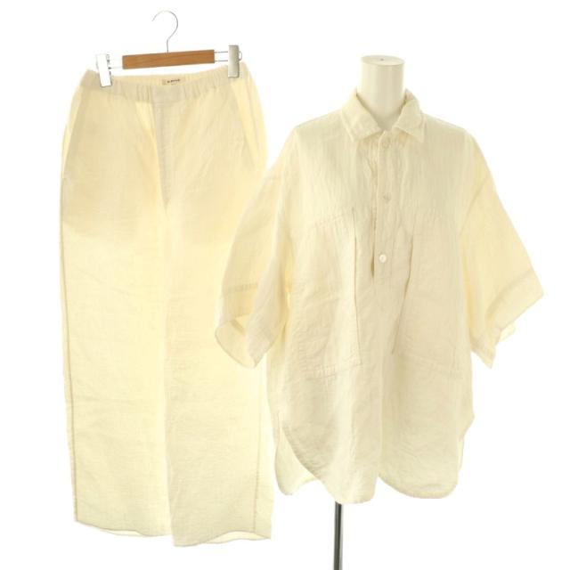 【中古】ブラミンク BLAMINK セットアップ リネン プルオーバーシャツ パンツ 36 オフホワイト /DO ■OS