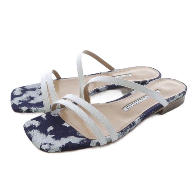 【中古】ペリーコ PELLICO 23SS STELLA サンダル 1.0CM ミュール 36.5 紺 ネイビー 白 ホワイト /SR レディース