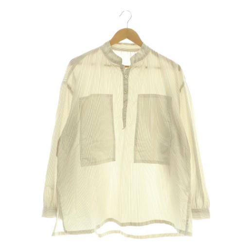 【中古】ポータークラシック Porter Classic STAND COLLAR LONG SMOCK SHIRTシャツ ストライプ 2 紫 ベージュ