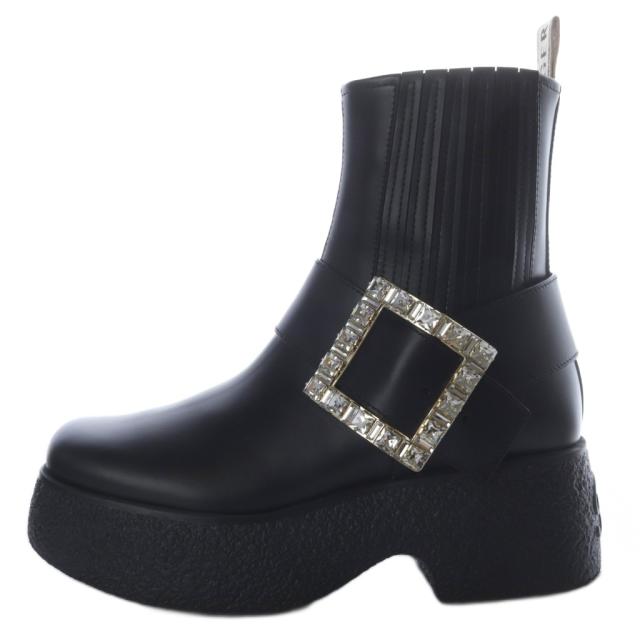 【中古】ロジェヴィヴィエ ROGER VIVIER VIV RANGERS ANKLE BOOTS ブーツ ショート プラットフォーム 37.5 ブラック