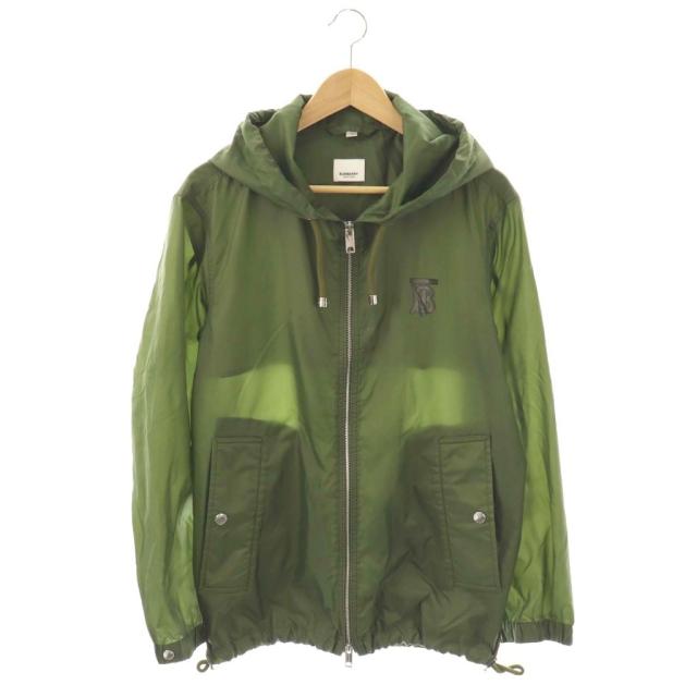 【中古】バーバリー BURBERRY TBモノグラム ナイロンフーデッドコートジャケット ジップアップ 46 カーキ /HK ■OS