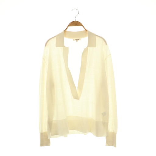 【中古】ブラミンク コットンシルクカシミヤ18Gロングスリーブ スキッパーニット カットソー プルオーバー アイボリー