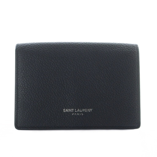 【中古】サンローラン パリ SAINT LAURENT PARIS 財布 二つ折り 小銭入れ レザー カードケース 黒 ブラック ■SH
