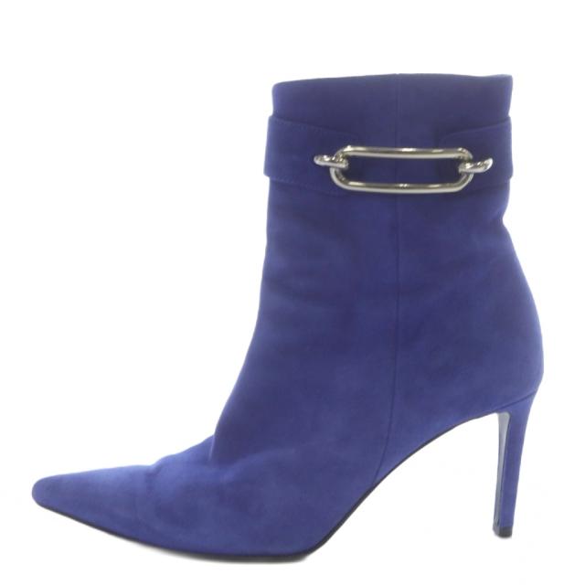 【中古】バレンシアガ BALENCIAGA スエード ポインテッドトゥ ヒールブーツ ピンヒール 36.5 青 /SR レディース