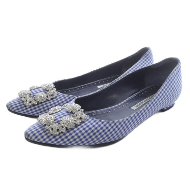 【中古】マノロブラニク フラットパンプス ポインテッドトゥ 36.5cm 青 ブルー 白 ホワイト /SR レディース