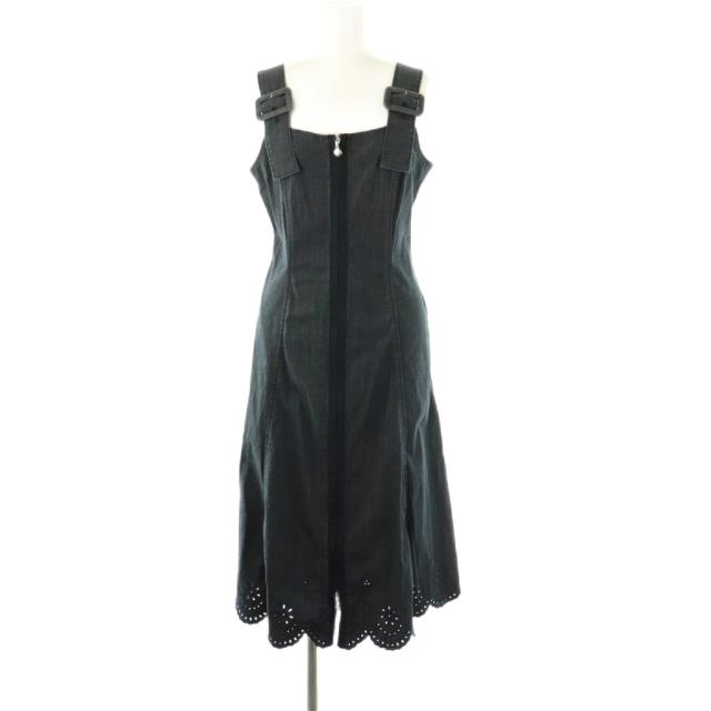 【中古】エムズグレイシー M'S GRACY 23年製 デニムライクジップワンピース ノースリーブ ミモレ ロング 38 紺