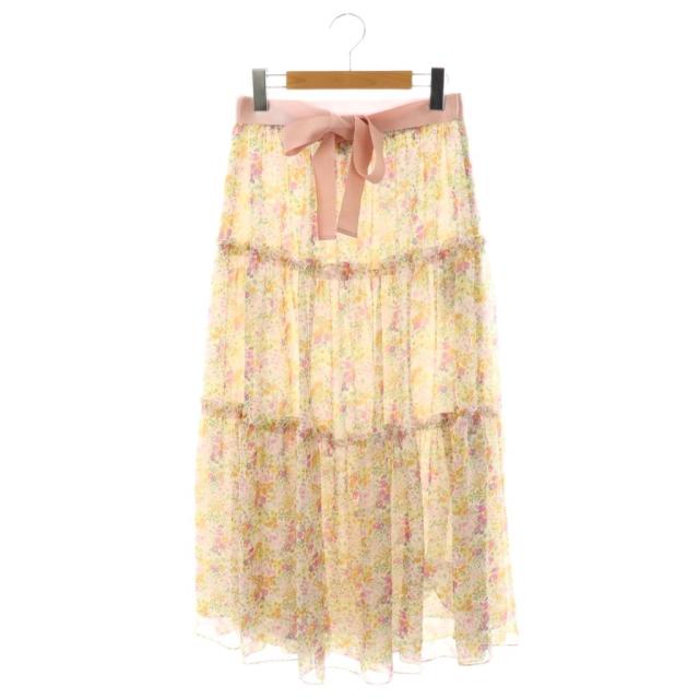 【中古】エムズグレイシー M'S GRACY 24年製 小花柄ティアードスカート ロング フレア 38 白 マルチカラー