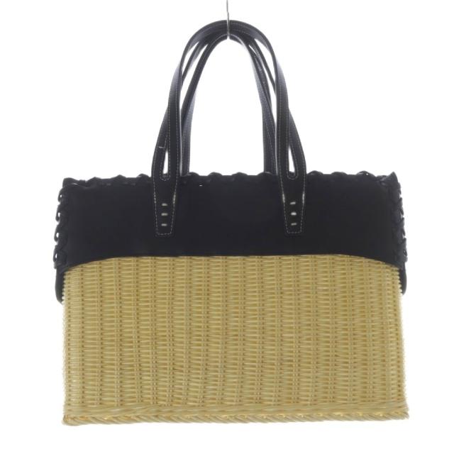 【中古】アヴァケーション AVACATION 25SS RATTAN M トートバッグ ハンドバッグ 切替 黒 アイボリー /SR レディース