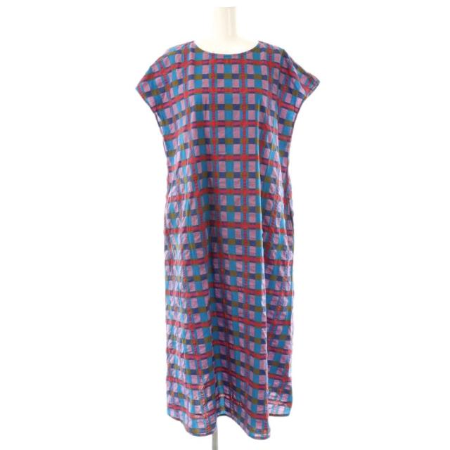 【中古】ホコモモラ 25AW Laberinto リップルチェックワンピース ロング フレンチスリーブ 40 マルチカラー