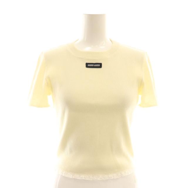 【中古】ミュウミュウ miumiu 25SS ロゴモチーフTシャツ カットソー リブ XS アイボリー MJN580 レディース