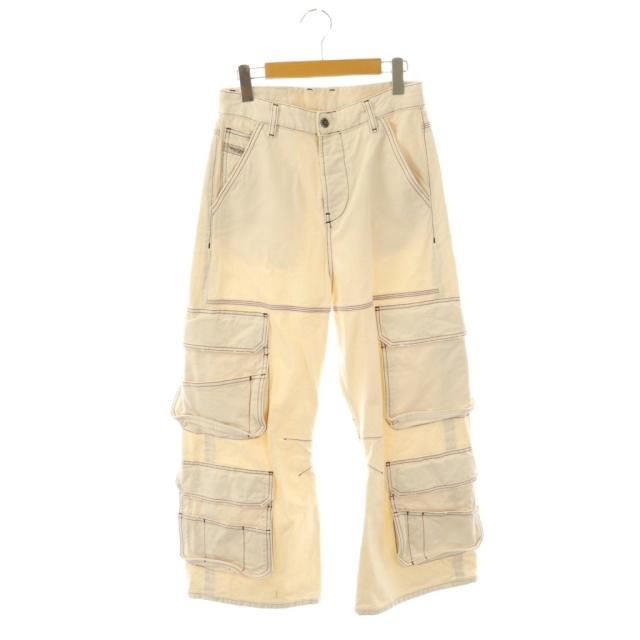 【中古】ディーゼル D-SIRE-CARGO パンツ カーゴ ボタンフライ W23 オフホワイト レッド ブラウン /DO ■OS