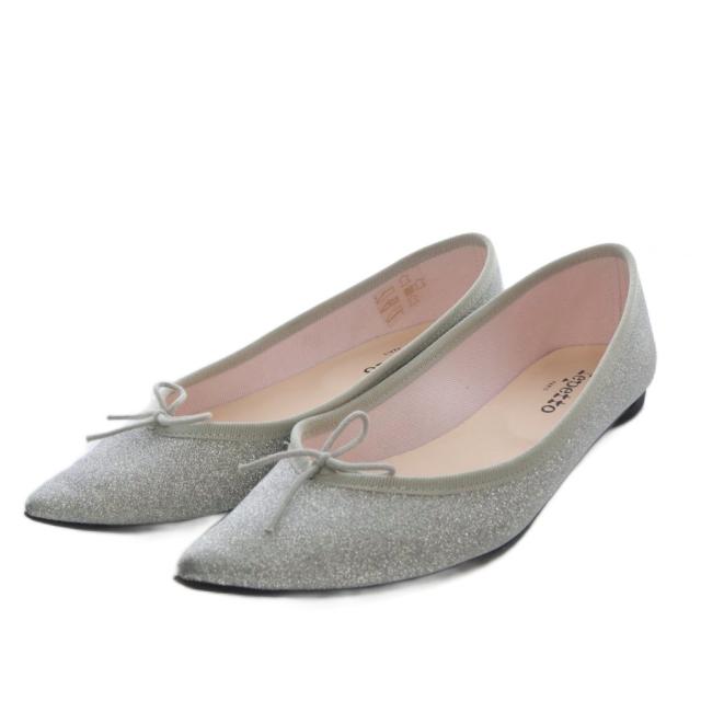 【中古】レペット Repetto Brigitte バレエフラット パンプス ポインテッドトゥ リボンモチーフ ラメ 37.5 シルバー色