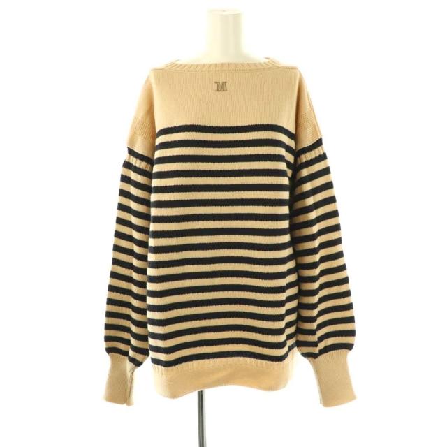 【中古】エルエム L/M ボーダー柄ニット セーター 長袖 ウール ベージュ 黒 /NR ■OS ■AD レディース