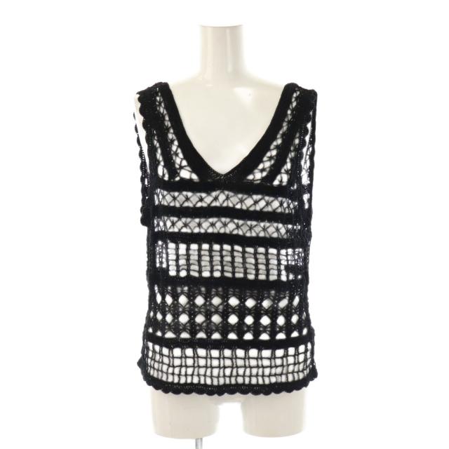 【中古】6 ROKU BEAUTY&YOUTH B&Y ロク ビューティーアンドユース 25SS C/P カギバリ ニットベスト 前開き F 黒