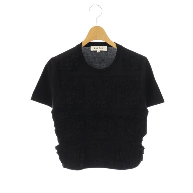 【中古】エンフォルド ENFOLD 25AW RUFFLE-MOTIF T-SHIRT Tシャツ カットソー 半袖 38 黒 ブラック