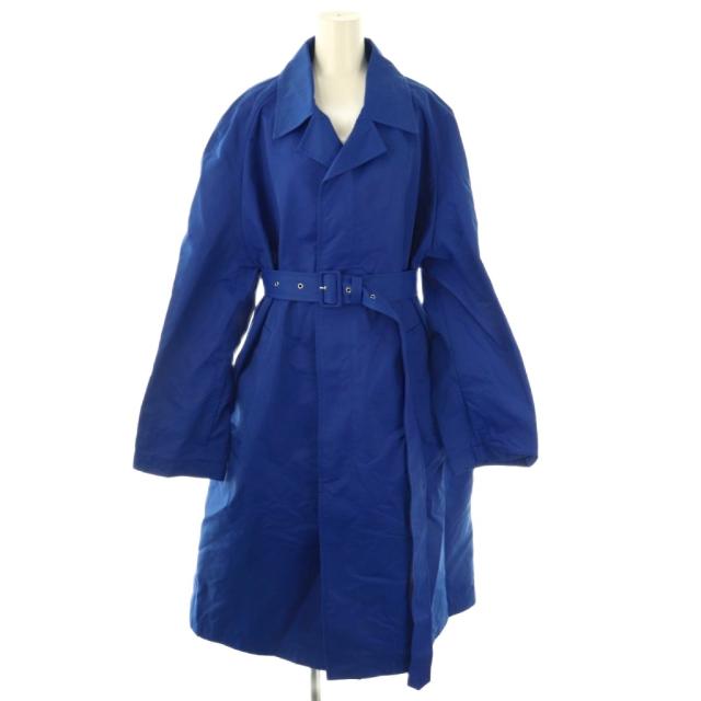 【中古】プランシー PLAN C ナイロン ベルテッドロングコート 40 ブルー /HK ■OS レディース