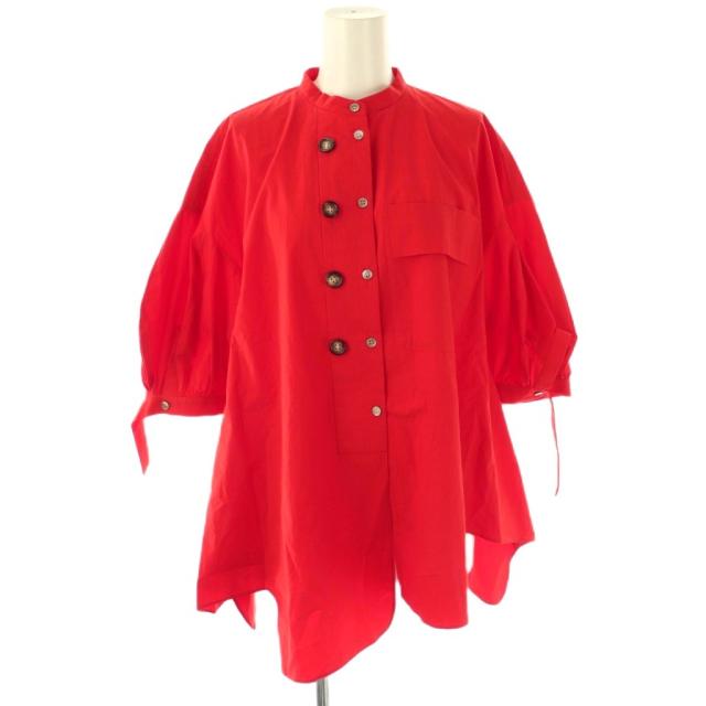 【中古】エンフォルド ENFOLD 24SS WAVE-HEM SHIRT シャツ ブラウス バンドカラー 38 レッド /CX ■OS