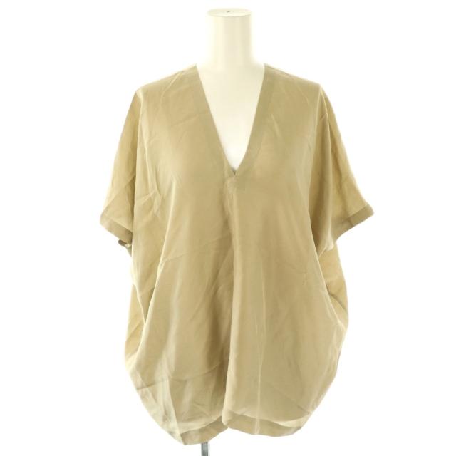 【中古】アーツ&サイエンス ARTS & SCIENCE シルク Vネックトップス ブラウス フレンチスリーブ 1 ベージュ
