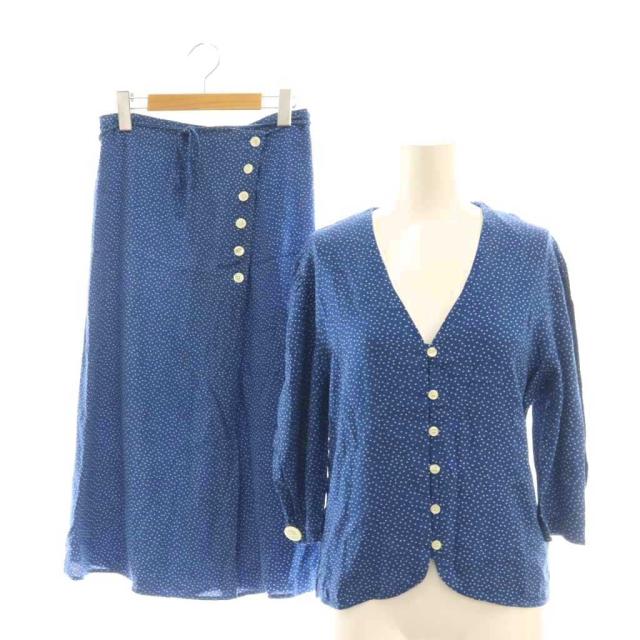 【中古】ルージュ Rouge ドット ブラウス スカート セットアップ Vネック フレア 36 38 青 白 /CX ■OS  レディース