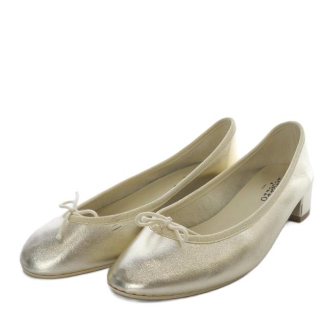 【中古】レペット Repetto Lou ballerinas メタリックパンプス ローヒール リボンモチーフ 39.5 ゴールド色 V080AGM