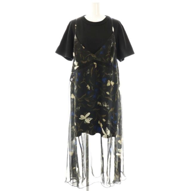 【中古】サカイ 24SS 2点セット ドレス 半袖ワンピース 総柄キャミワンピース 2 ブラック マルチカラー 24-07302